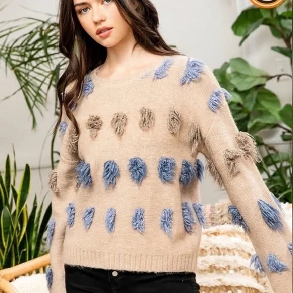 THML | Sweaters | Thml Gray Soft Sweater W Tuft Accents In Blue Tan See ...